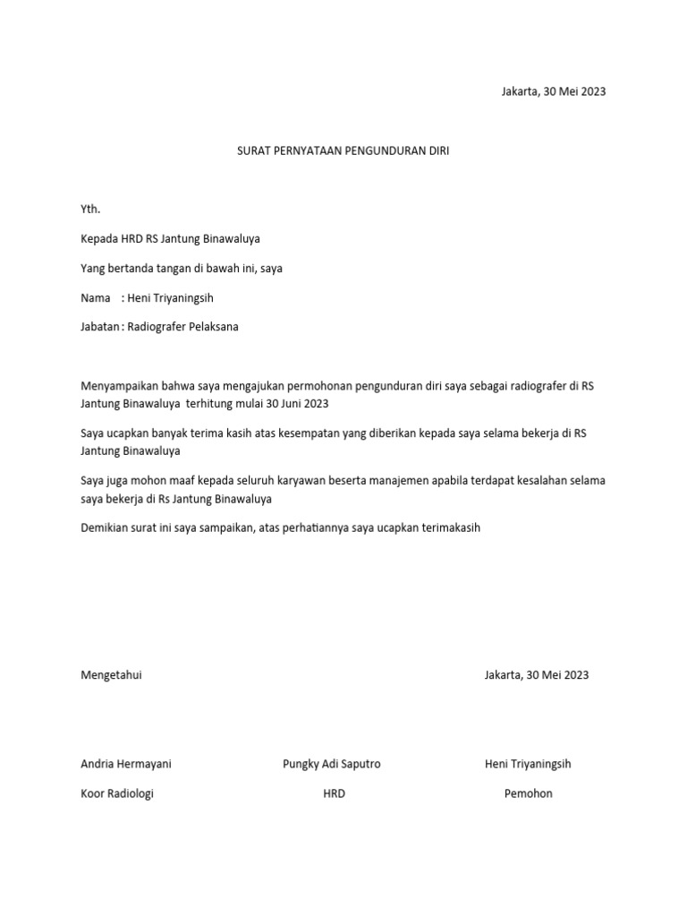 Contoh Surat Resign | PDF