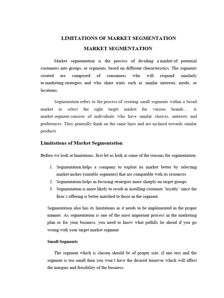 Limitations Of Market Segmentation Pdf Market Segmentation Marketing