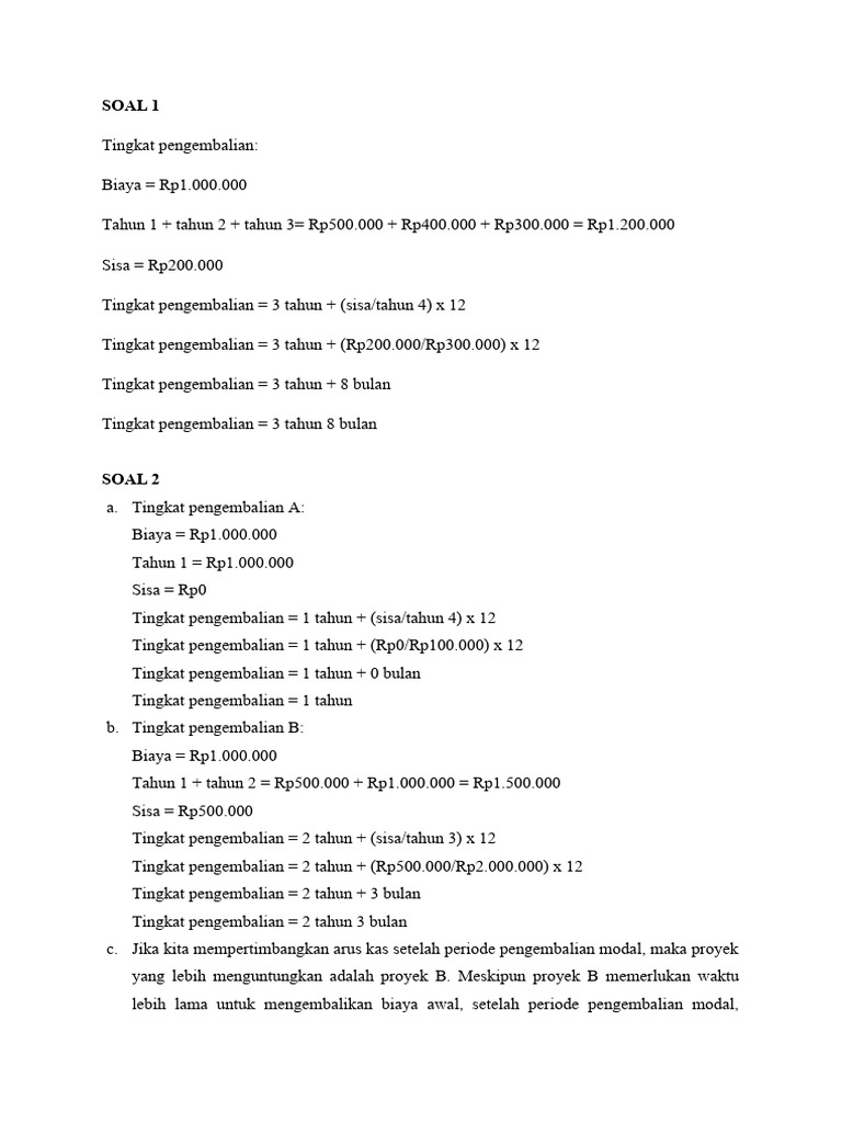 Perhitungan Metode Payback Period | PDF