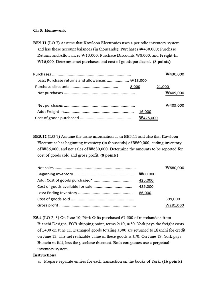 CH 5 - Homework | Download Free PDF | Cost Of Goods Sold | Inventory ... CH 5 - Homework | Download Free PDF | Cost Of Goods Sold | Inventory ...