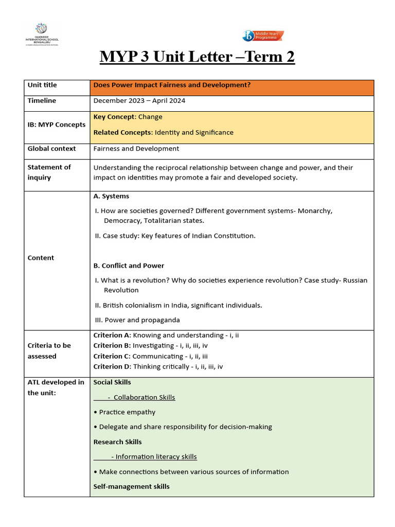 Unit Letter MYP3 Term 2 Unit 2 I&S 2023-24 | PDF
