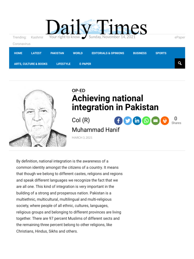 Achieving National Integration | PDF | Pakistan | Multiculturalism