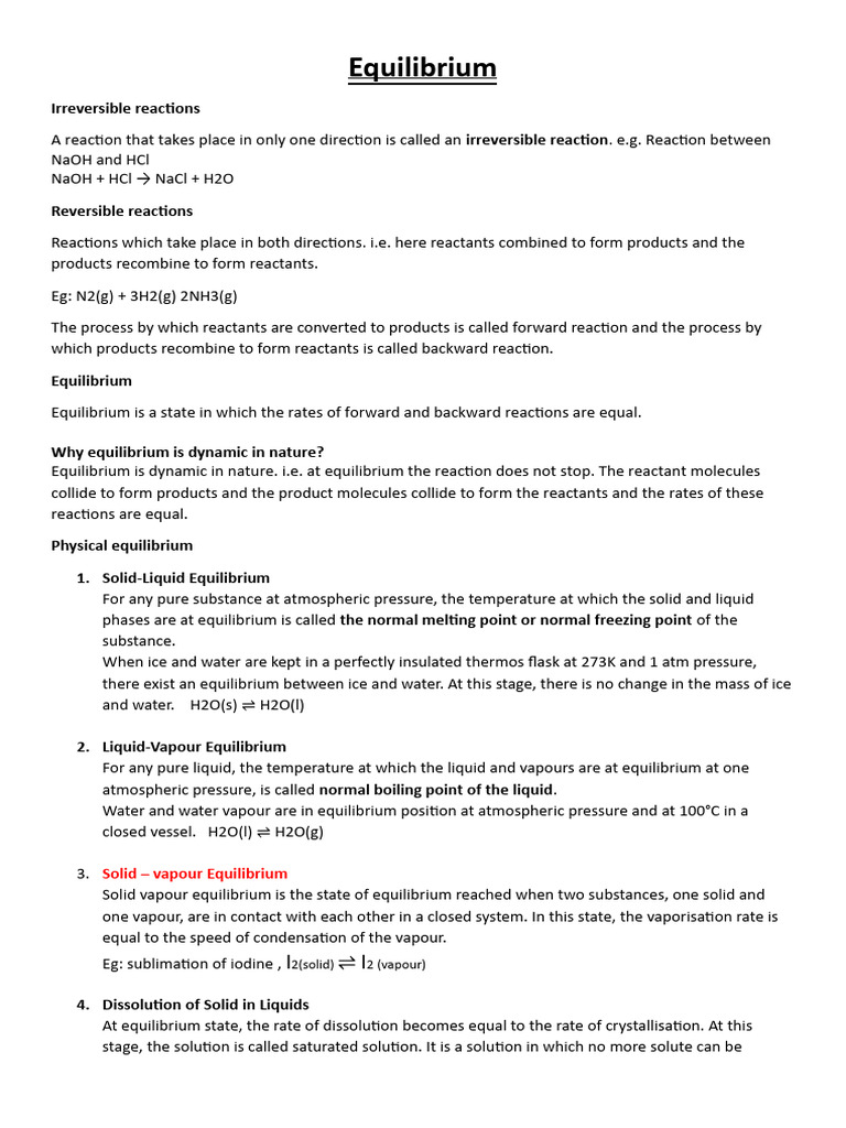equilibrium notes (1) | PDF | Solubility | Chemical Equilibrium