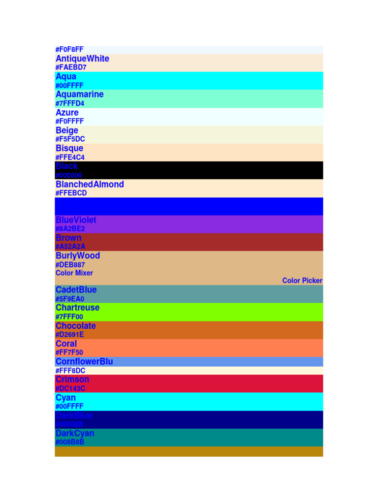 Css Color Names Pdf Cascading Style Sheets Graphic Design