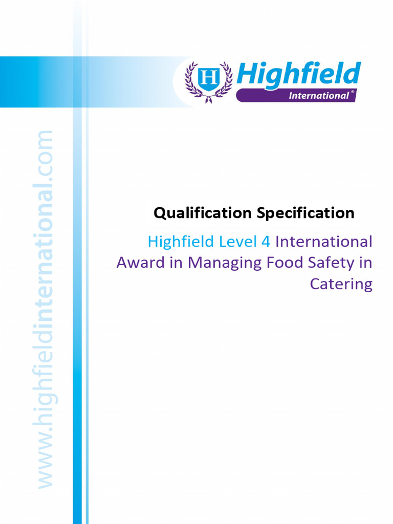 (21042019 1348) Level 4 International Award in Food Safety Qualification Specification | PDF ...