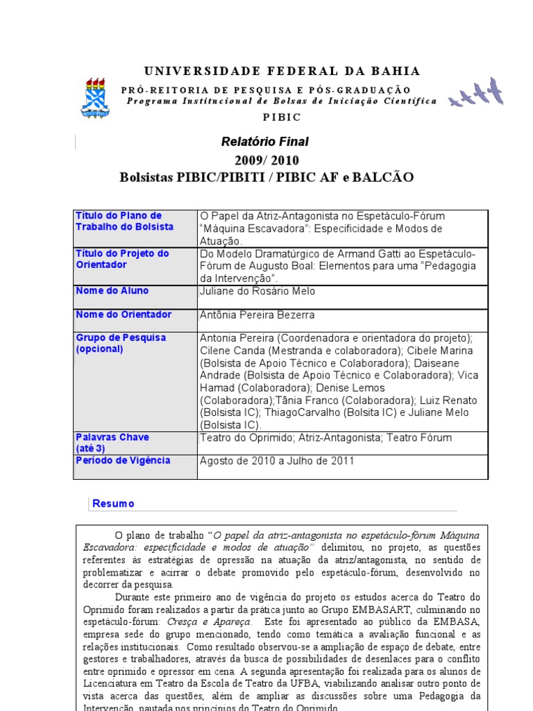 Modelo de Relatorio Final para PIBIC-PIBITI-PIBIC AF e Balcao | Ator ...