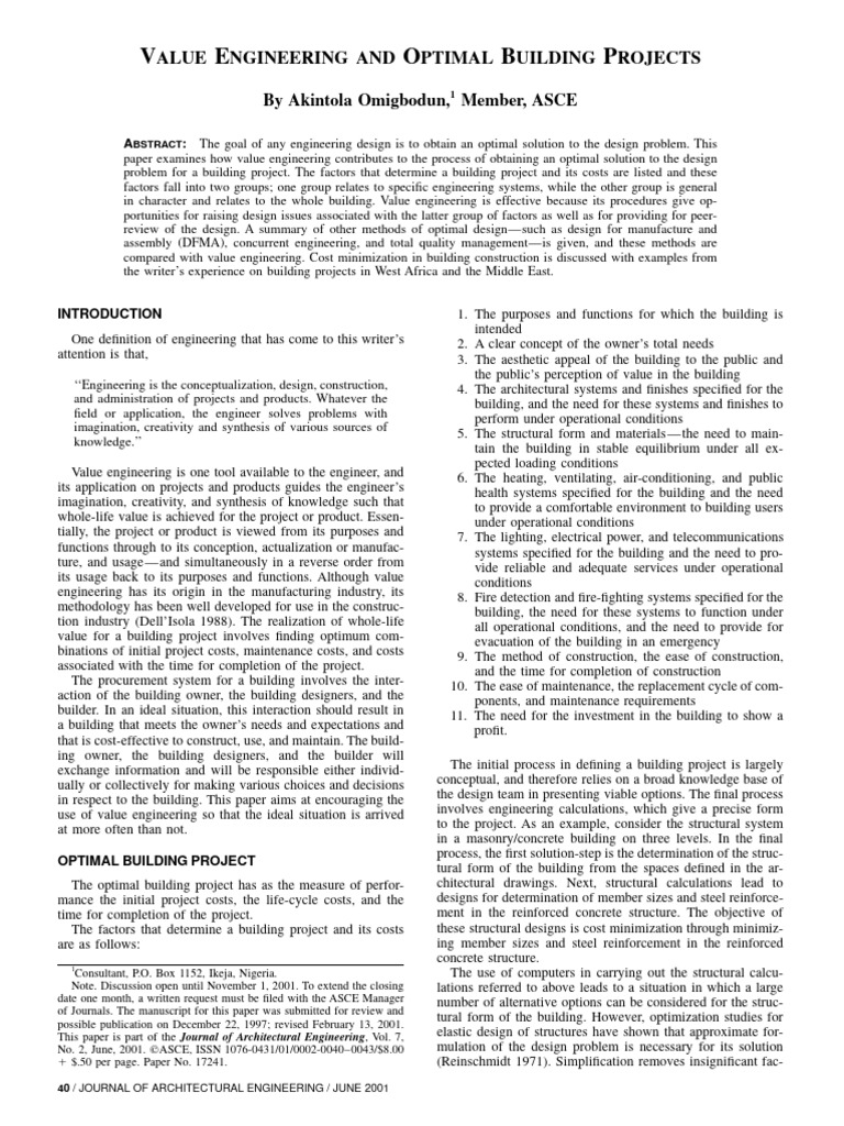 Value Engineering for Optimal Building Design | PDF | Mathematical ...