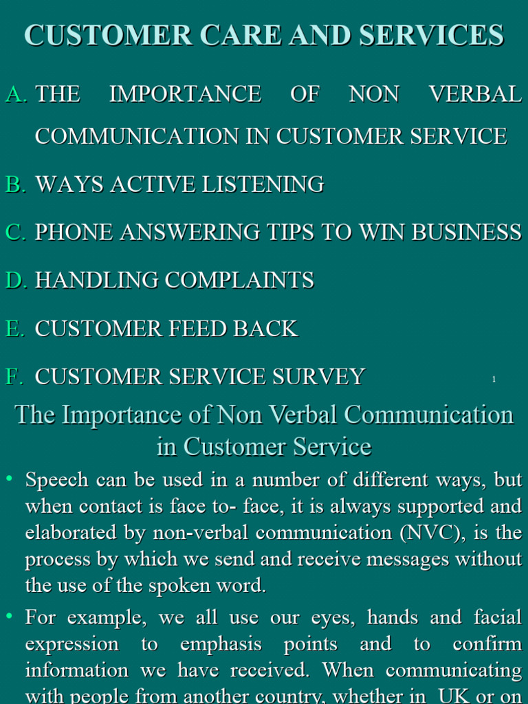 Customer Care and Services Part IV | PDF | Nonverbal Communication ...