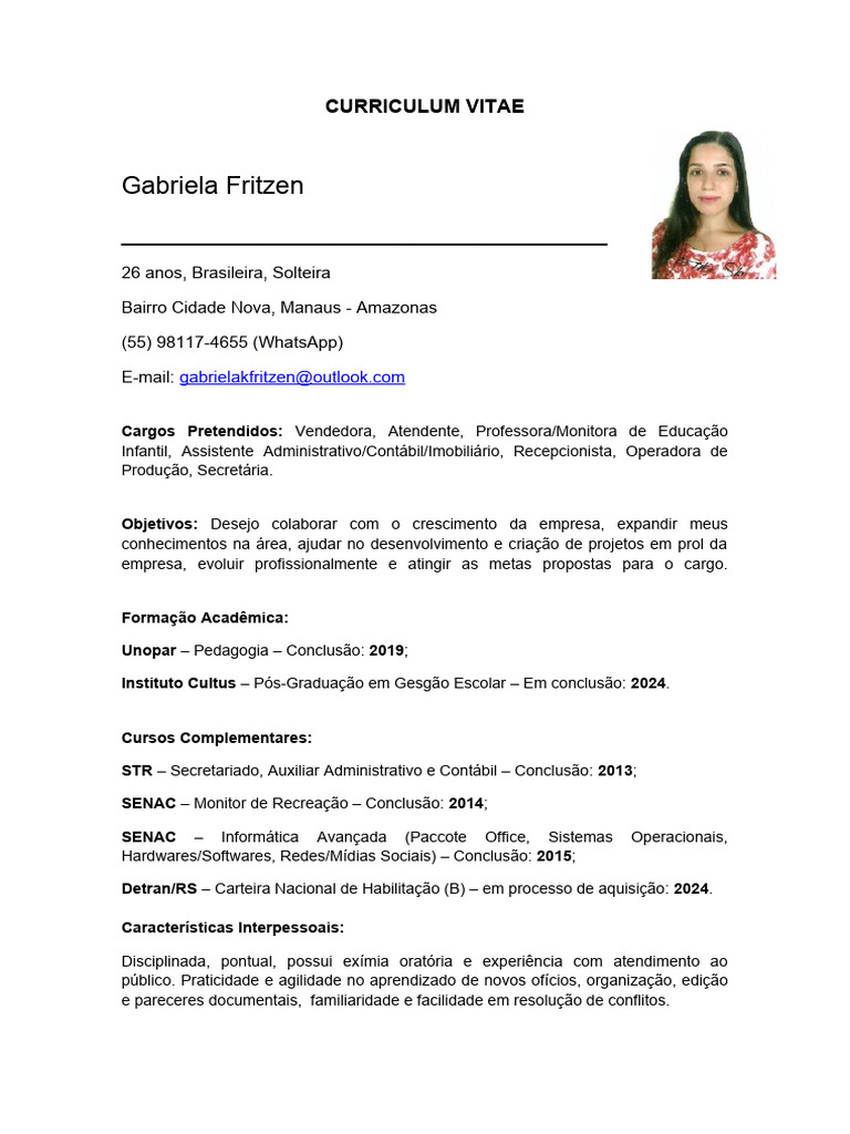 Currículo de Gabriela Fritzen 2023 | PDF