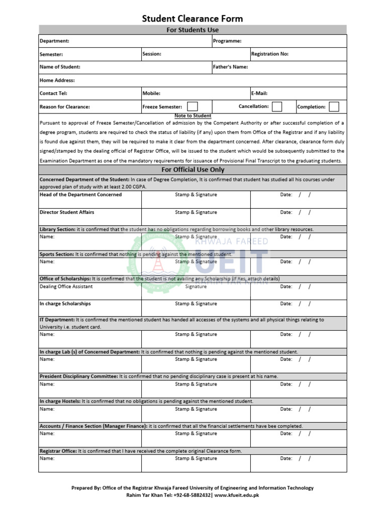 Students Clearance Form1 | PDF