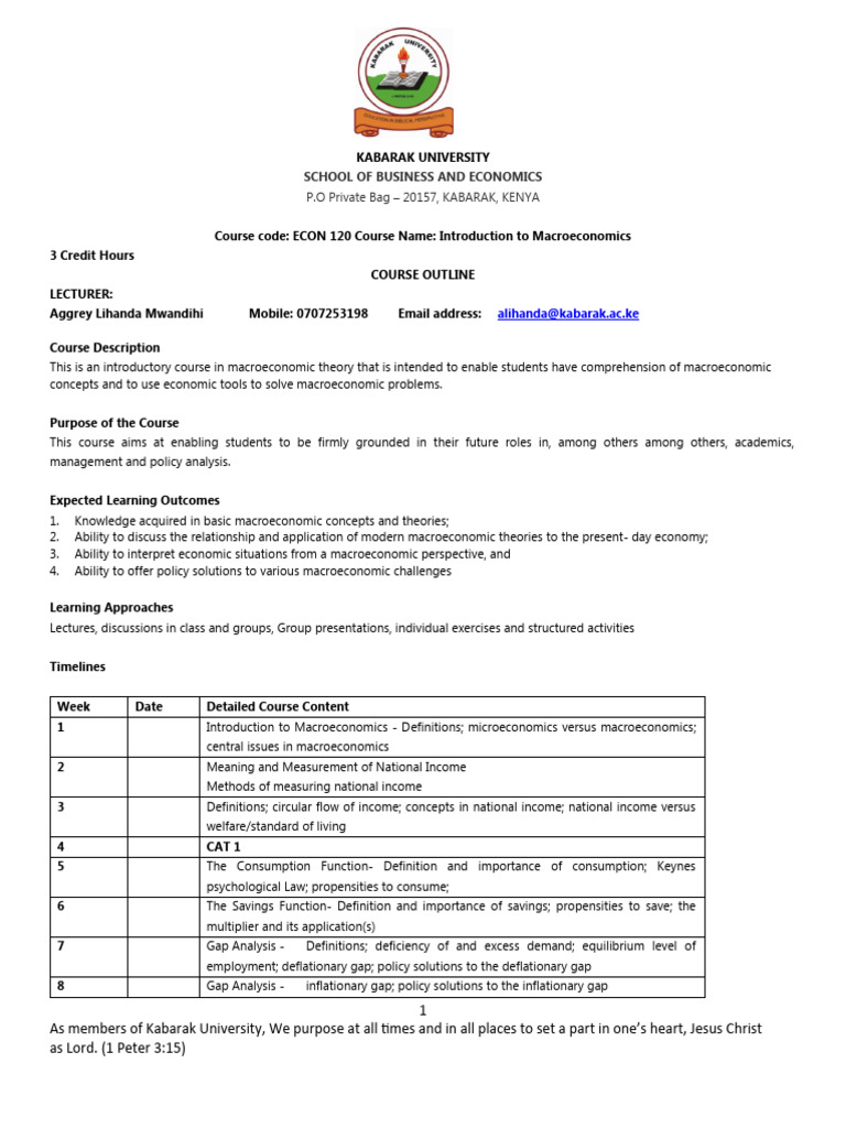 Econ 120-Course Outline-2023 | PDF | Income | Macroeconomics
