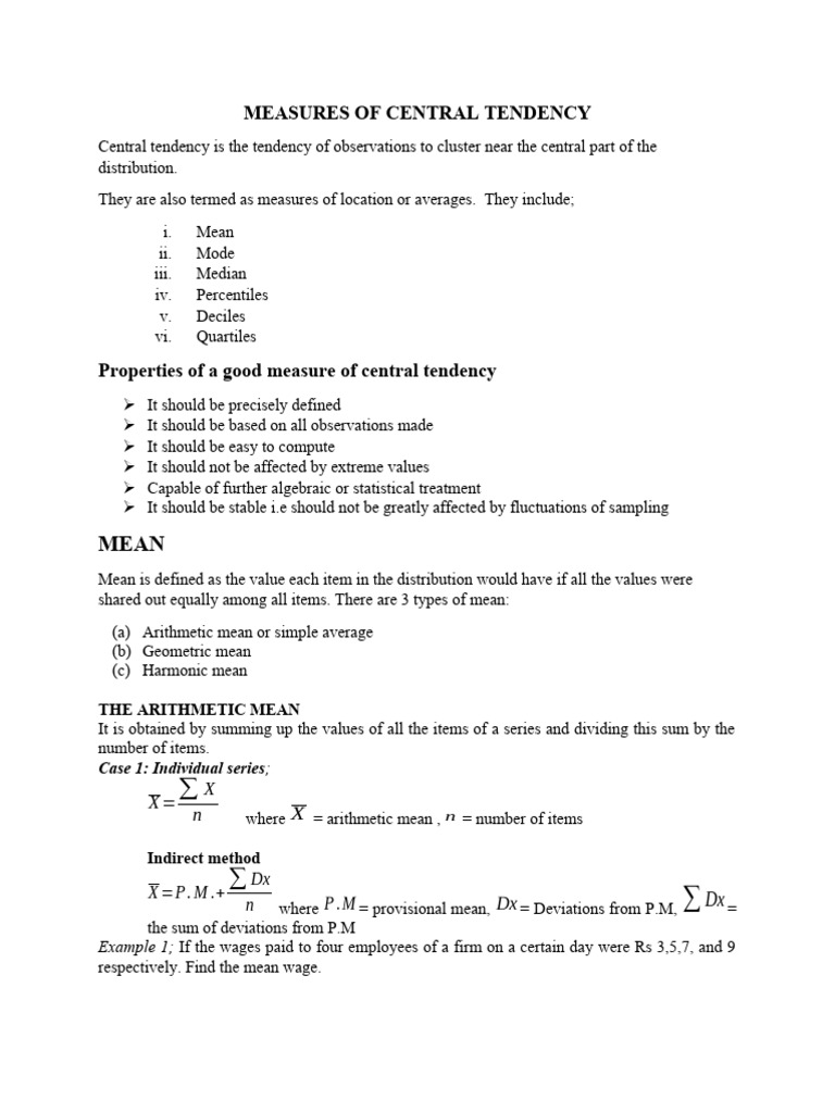 Measures of Central Tendency | PDF | Mean | Mode (Statistics)