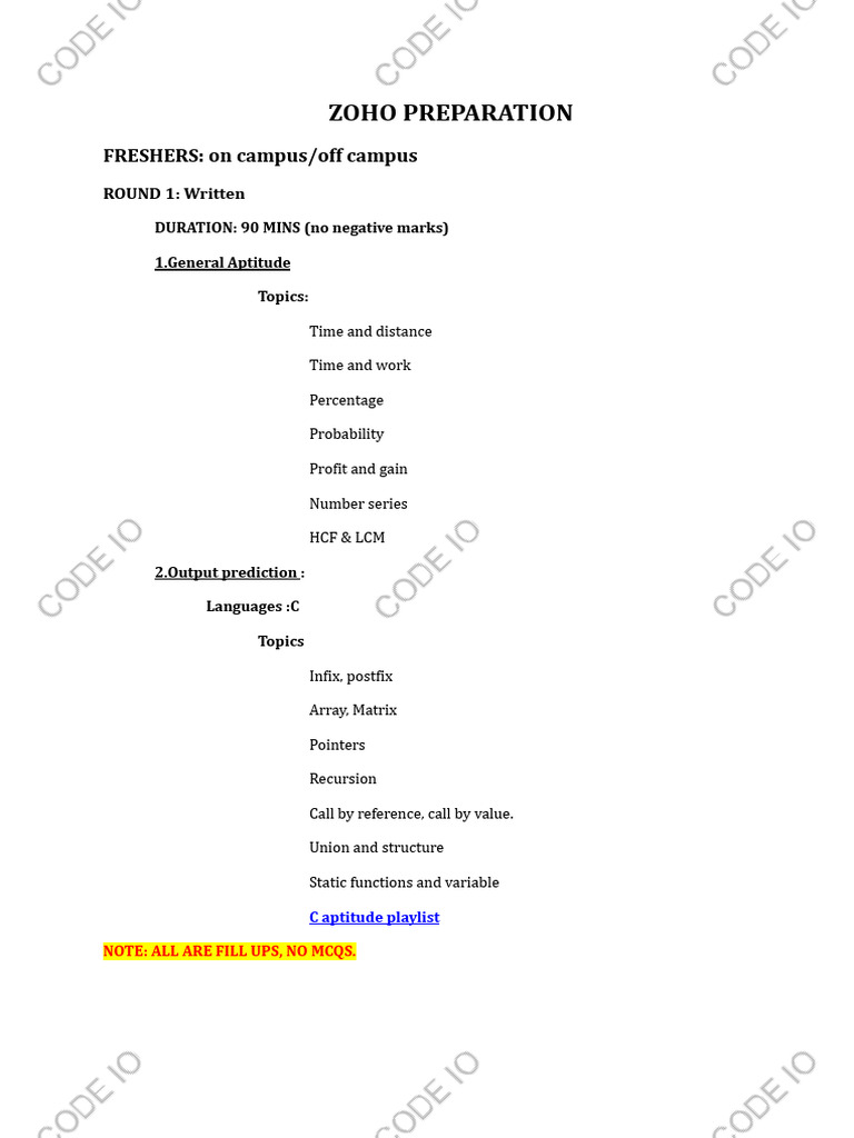 ZOHO Interview Preparation Guide | PDF | Matrix (Mathematics) | Computer Science