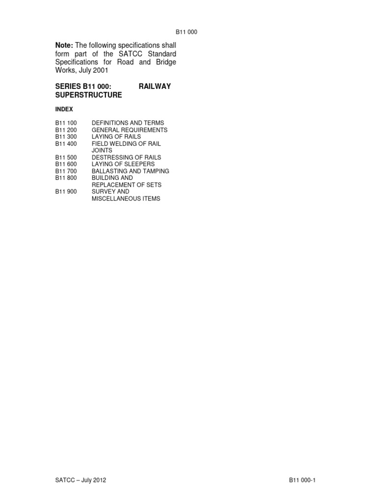 GENERAL - SATCC B11 000 JULY2012 Index - Ferrovia | PDF | Rail ...