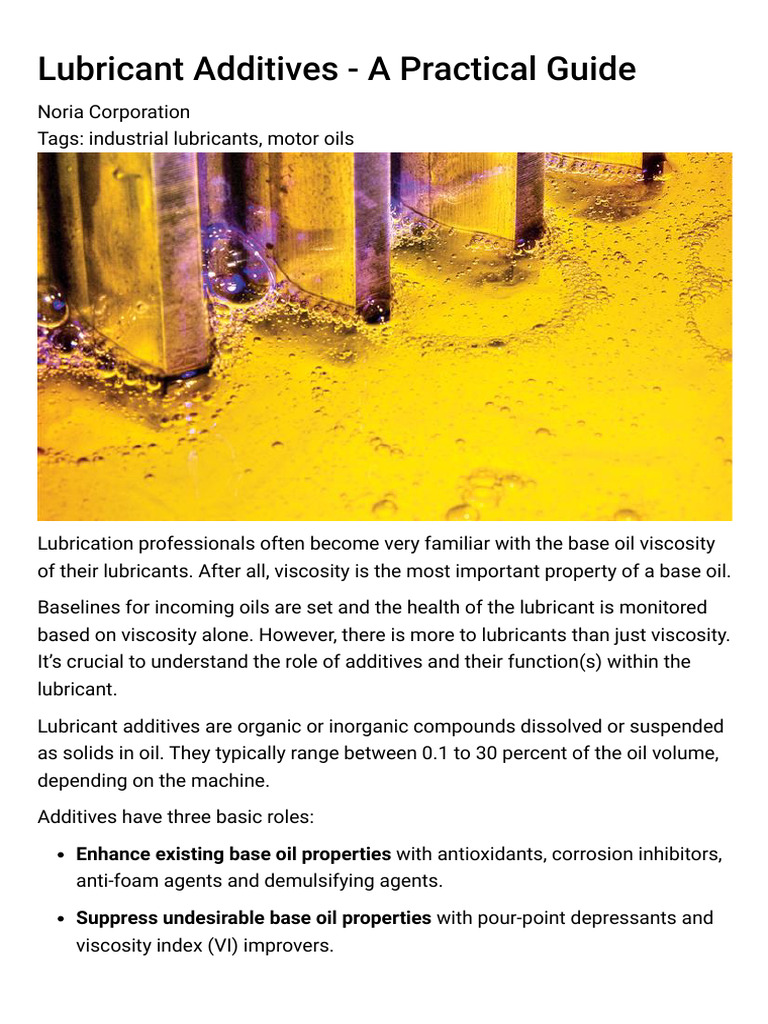 Lubricant Additives - A Practical Guide | PDF | Motor Oil | Lubricant