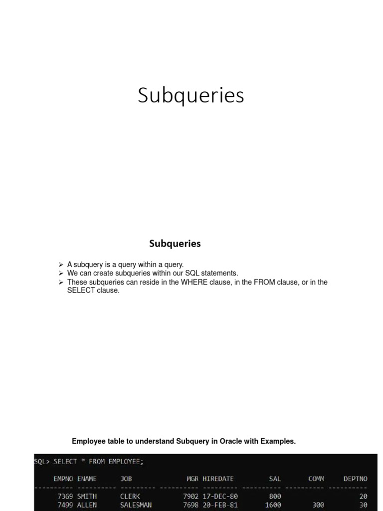 Subqueries | PDF | Data Model | Computing