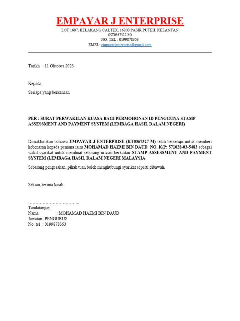 Surat Wakil Stamps | PDF