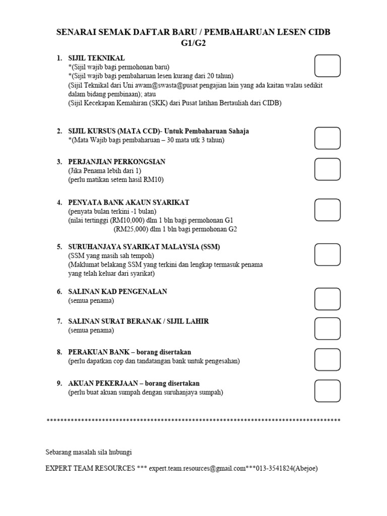 Senarai Semak Daftar Baru-Pembaharuan Cidb | PDF