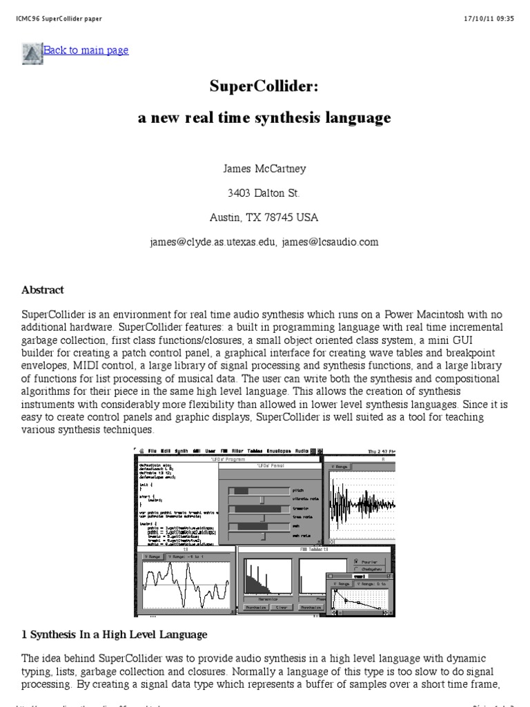 ICMC96 SuperCollider Paper | PDF | Synthesizer | Real Time Computing