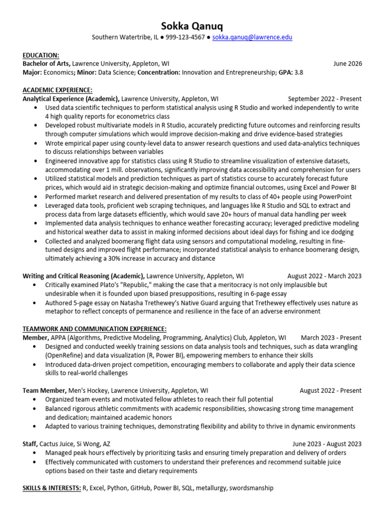 Sample Data Science Resume | PDF | Statistics | Data