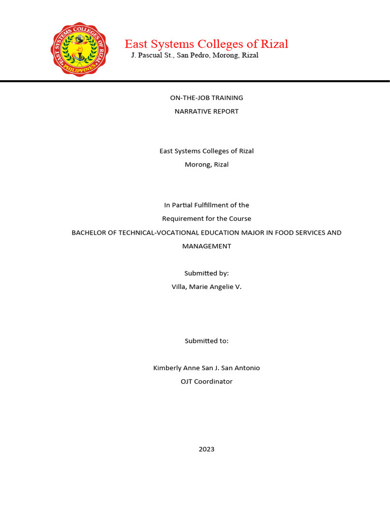 NARRATIVE REPORT OJT Angelie | PDF