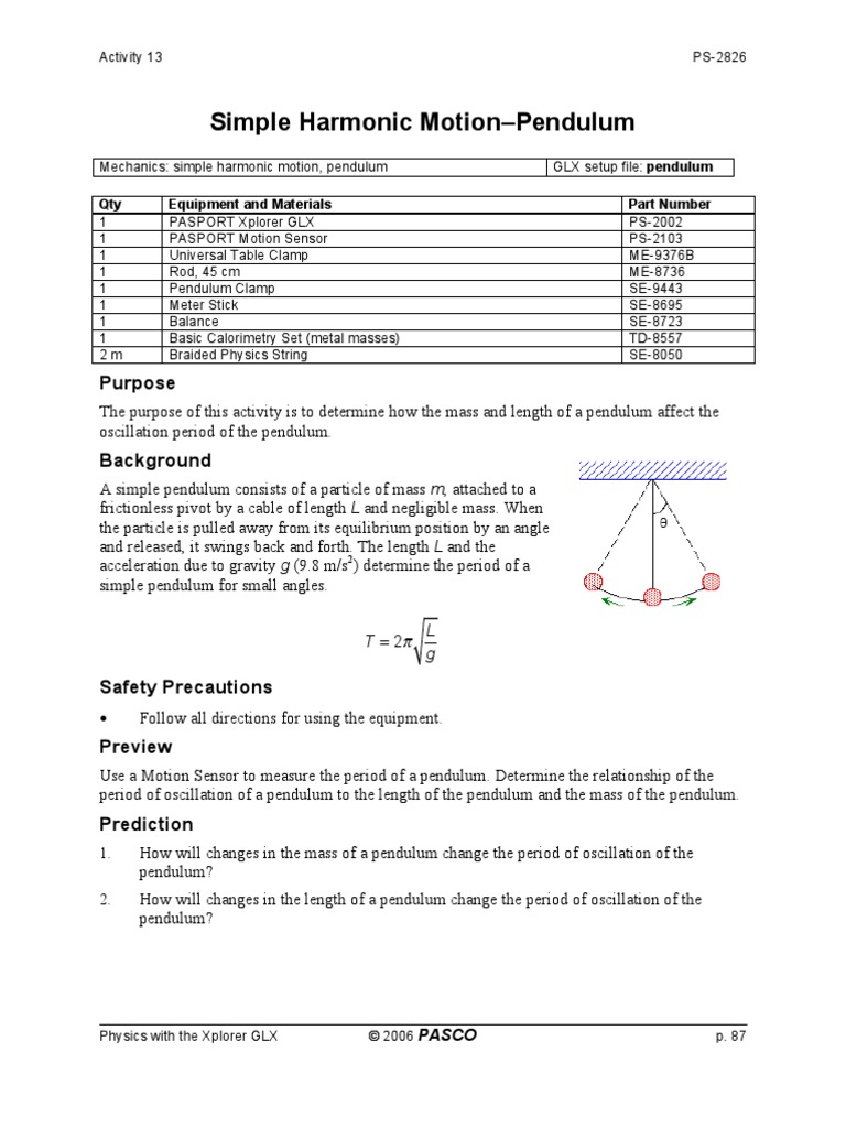 13 Shm Pendulum Sv Pdf Pendulum Oscillation