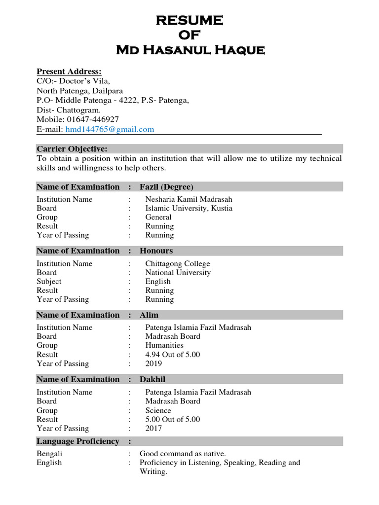 Update RESUME MD Hasanul Hoque CV | PDF
