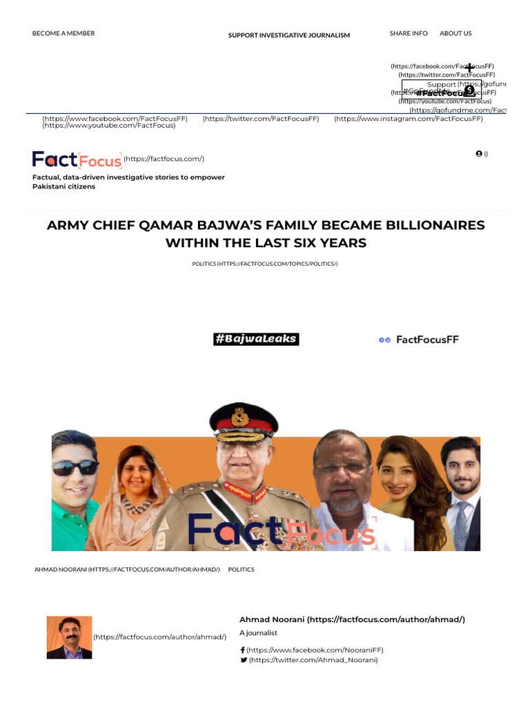 ARMY CHIEF QAMAR BAJWA'S FAMILY BECAME BILLIONAIRES WITHIN THE LAST SIX YEARS - Fact Focus ...