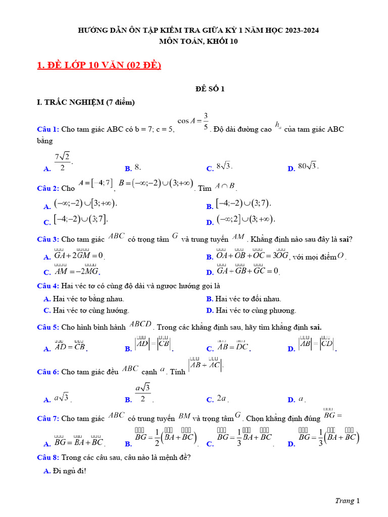 Mon Toanhuong Dan On Tap KT Giua Ky 1 NH 2023-2024 Bac6c | PDF