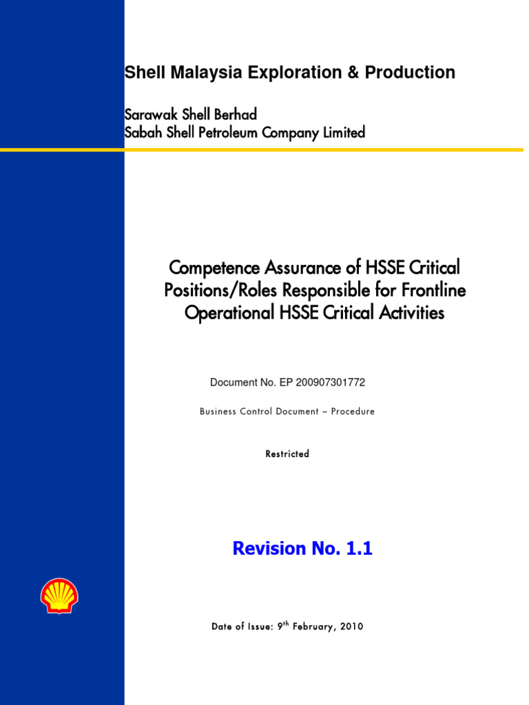 Competence Assurance of HSSE Critical Positions - Roles Responsible For ...