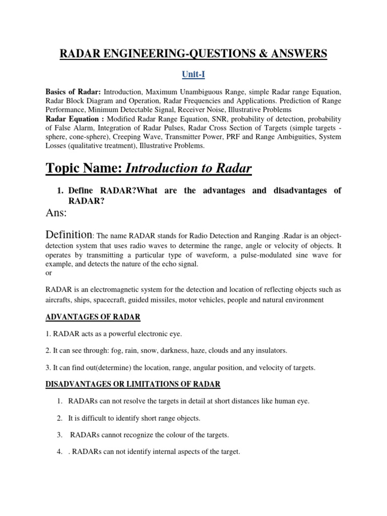 Radar Engineering Essentials | PDF | Radar | Amplifier