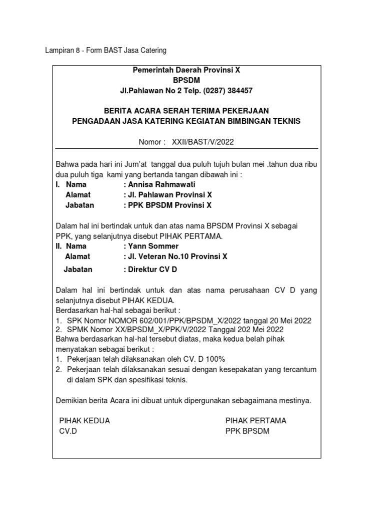 Lampiran 8 - Form BAST Jasa Katering | PDF