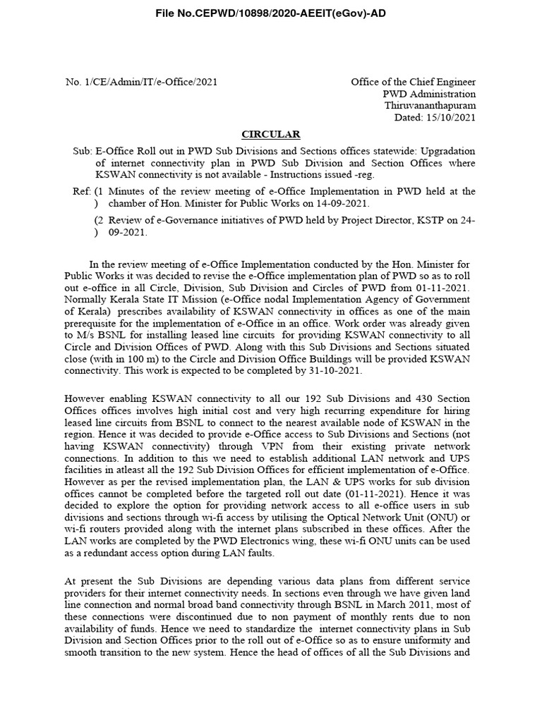 Circular Reg BSNL Connection For Data Eoffice | PDF