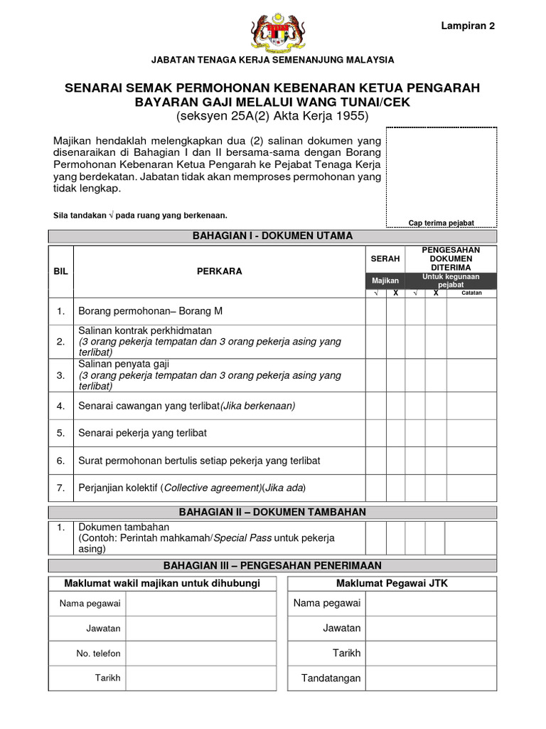 Borang Permohonan Kebenaran Ketua Pengarah Bayaran Gaji Pekerja Secara ...