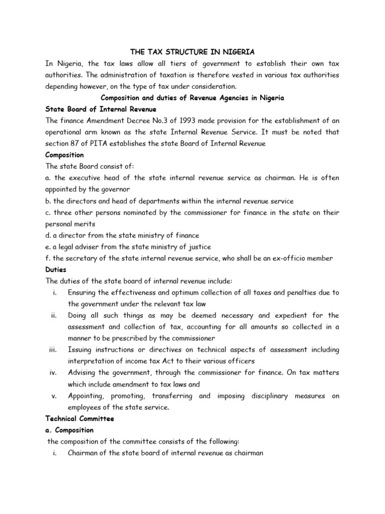 Nigeria's Tax Administration Structure | PDF | Taxes | Internal Revenue ...