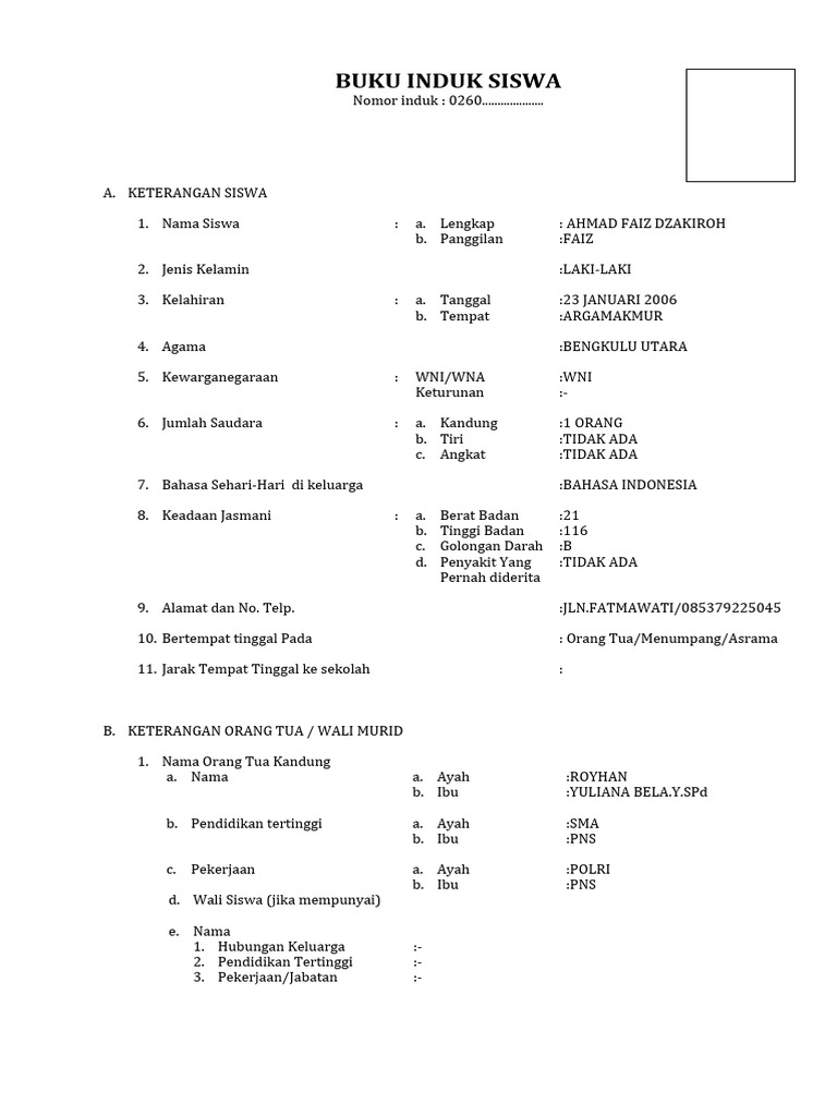 Buku Induk Siswa | PDF