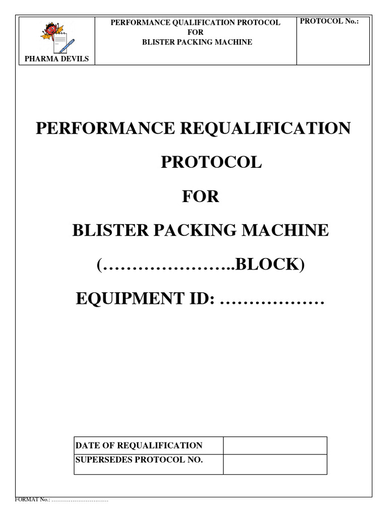 Performance Qualification Protocol For Blister Packing Machine | PDF ...