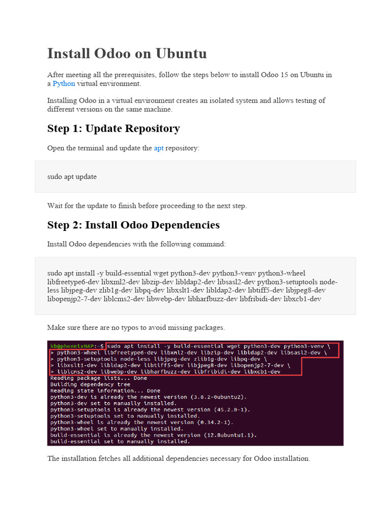 etape d installation de odoo | PDF | Sudo | Postgre Sql