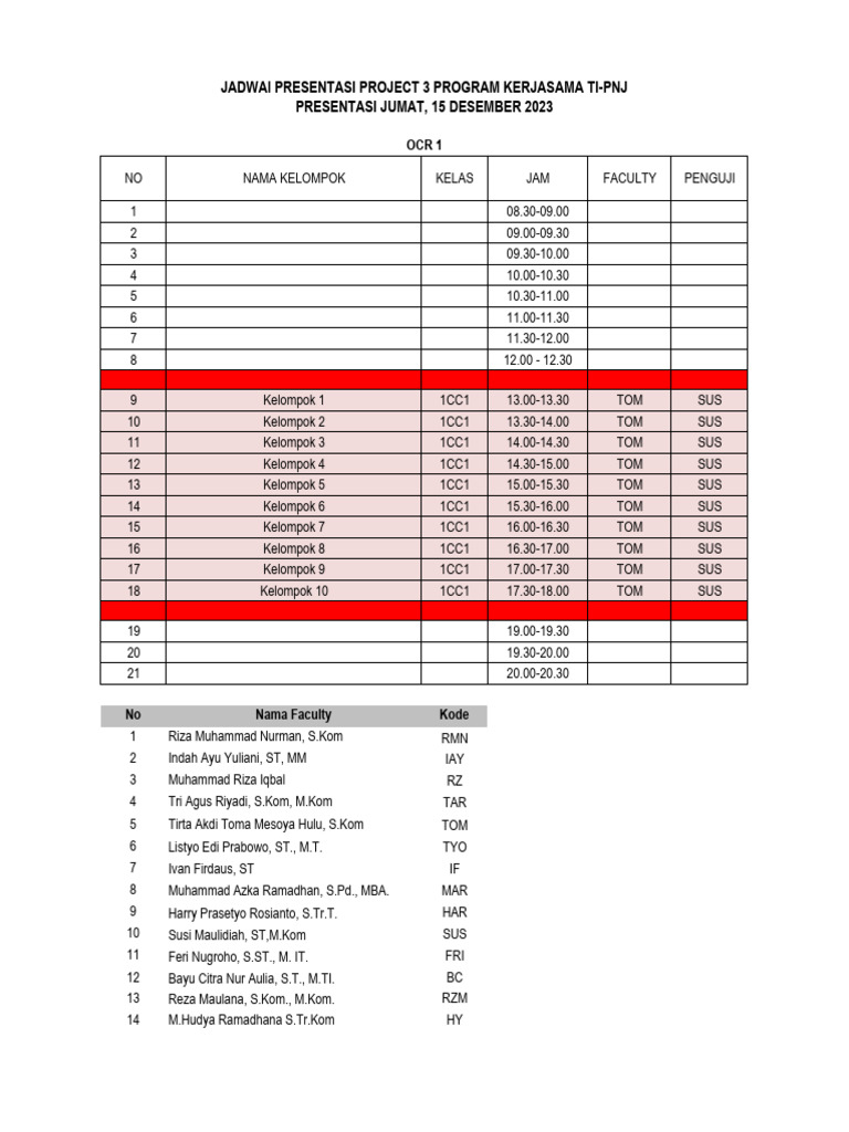 Jadwal Presentasi Proyek TI-PNJ | PDF