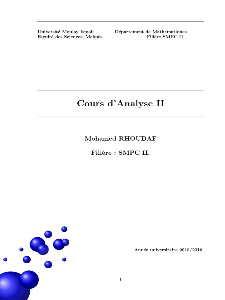 Cours Analyse 2 - SMPC2 - PR Rhoudaf | PDF