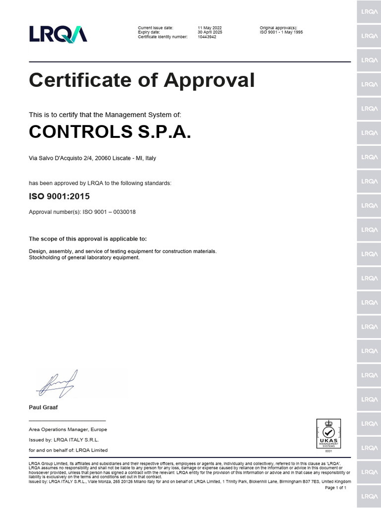 Controls ISO 9001 Certificate | PDF