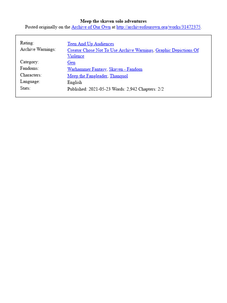 Meep The Skaven Solo | PDF