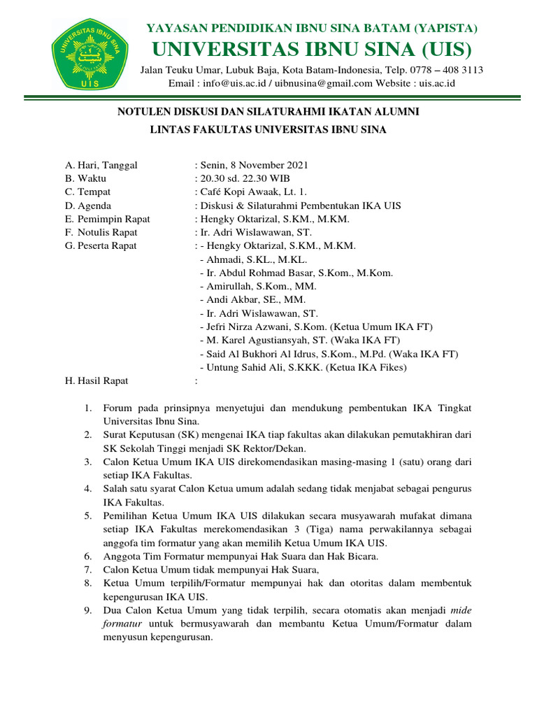 Notulen Rapat Lintas IKA Fakultas UIS | PDF | Karier & Perkembangan | Perjalanan