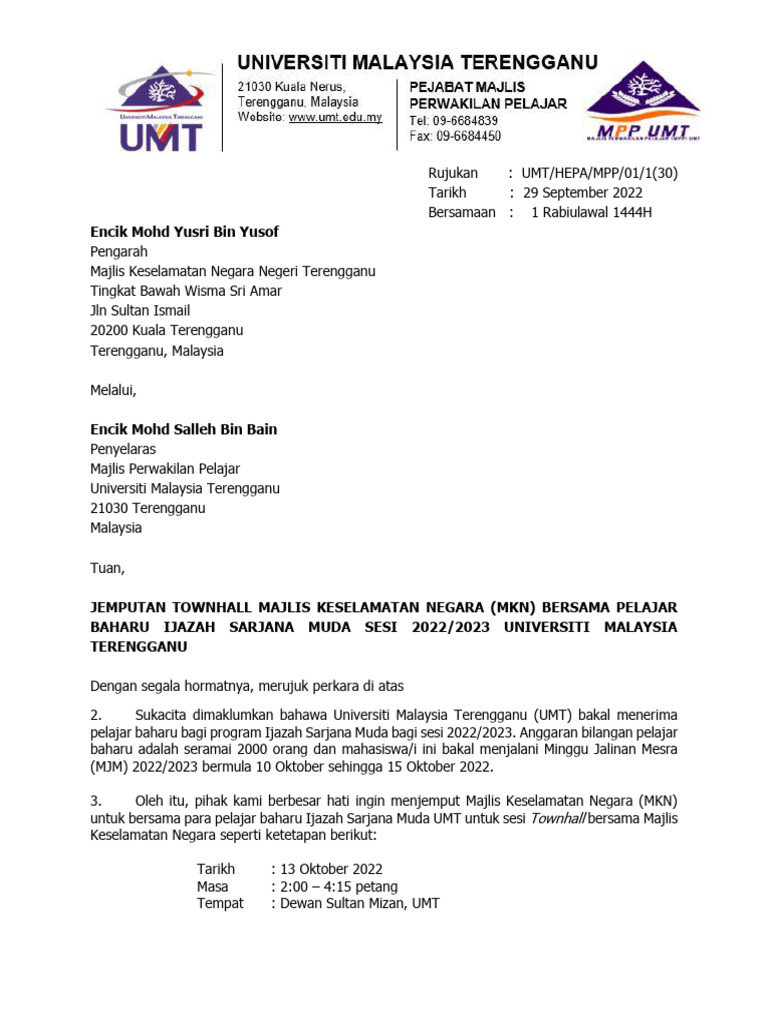 Surat Jemputan MKN (MJM Degree) | PDF