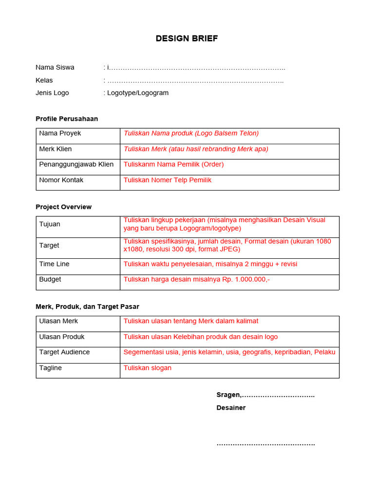 Contoh Format Desain Brief Logo | PDF