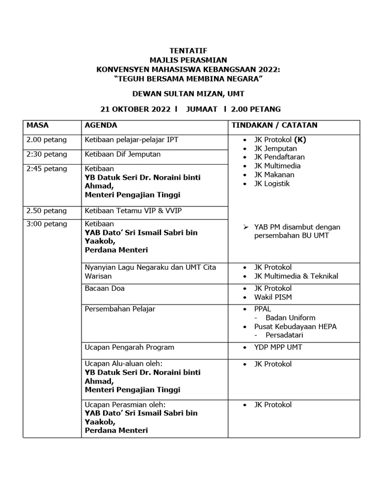 Tentatif Perasmian Konvensyen | PDF
