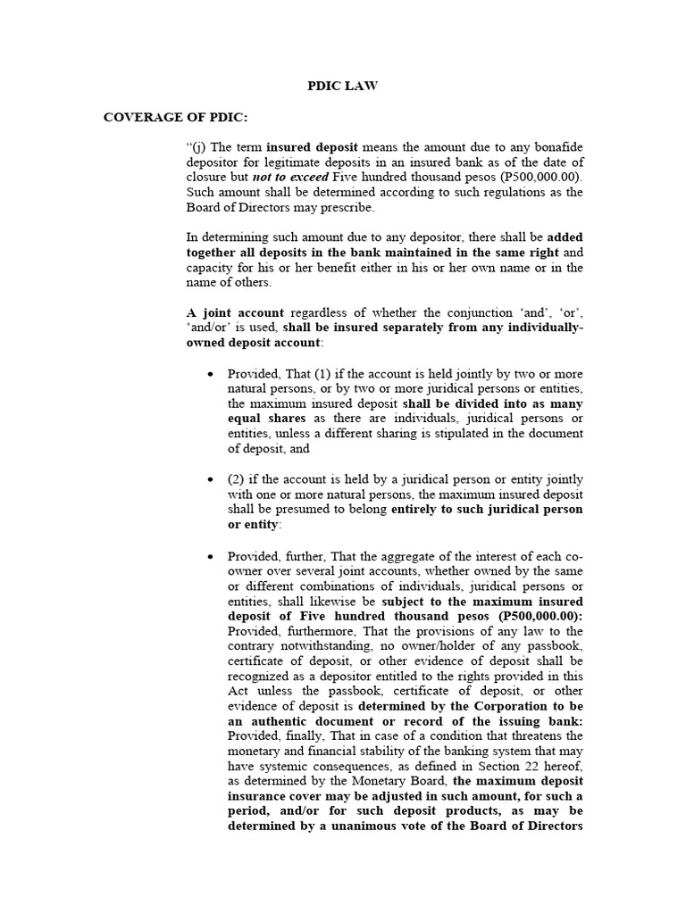 Pdic Law | PDF | Liquidation | Banks