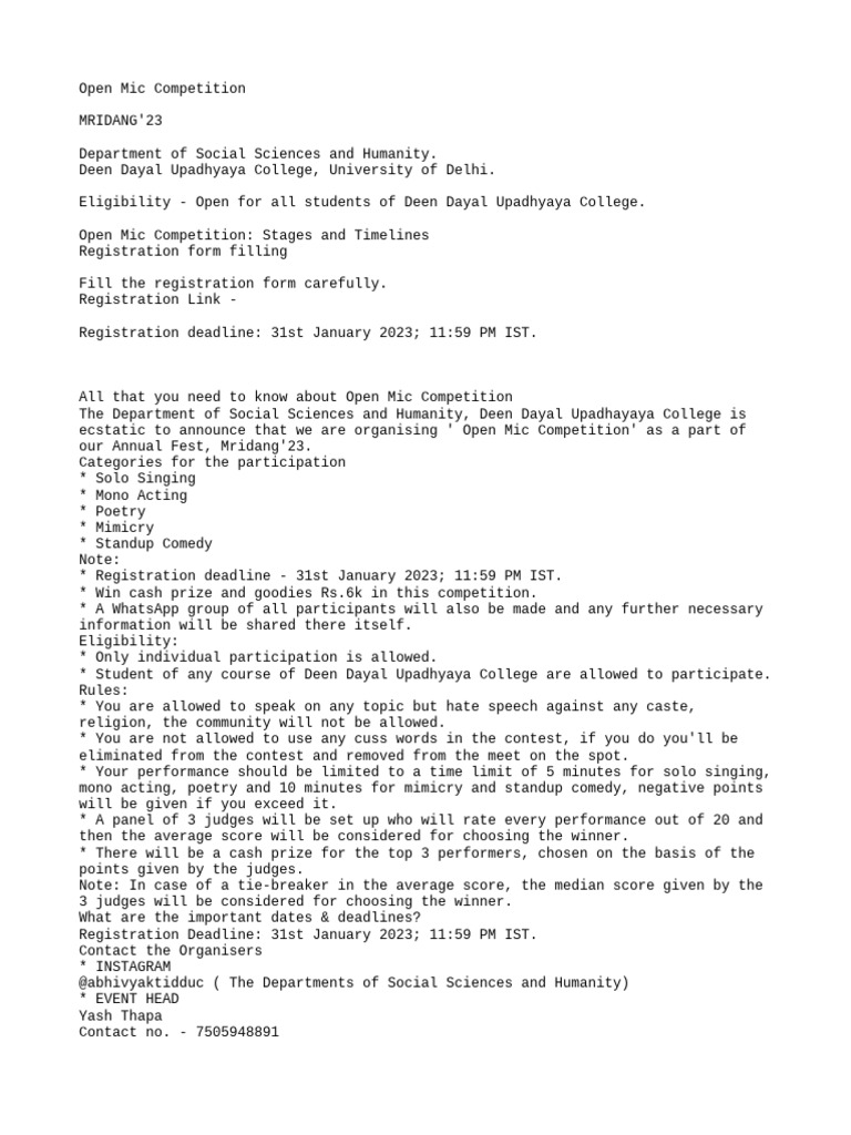 Open Mic Competition 3 | PDF