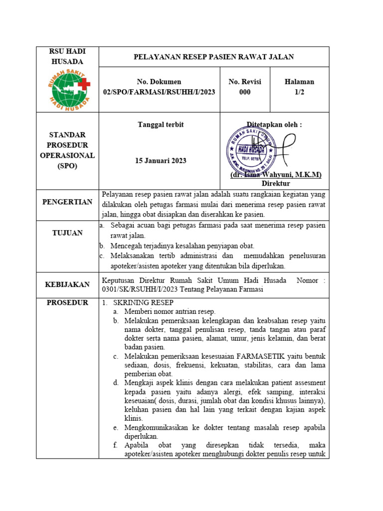 Spo Pelayanan Resep Pasien Rawat Jalan Pdf