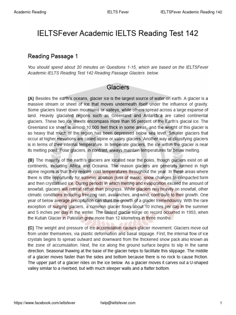 Academic IELTS Reading Test 142 | PDF | Glacier | Valley